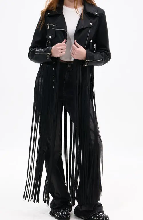 AZALEA WANG Fringe Faux Leather Moto Jacket