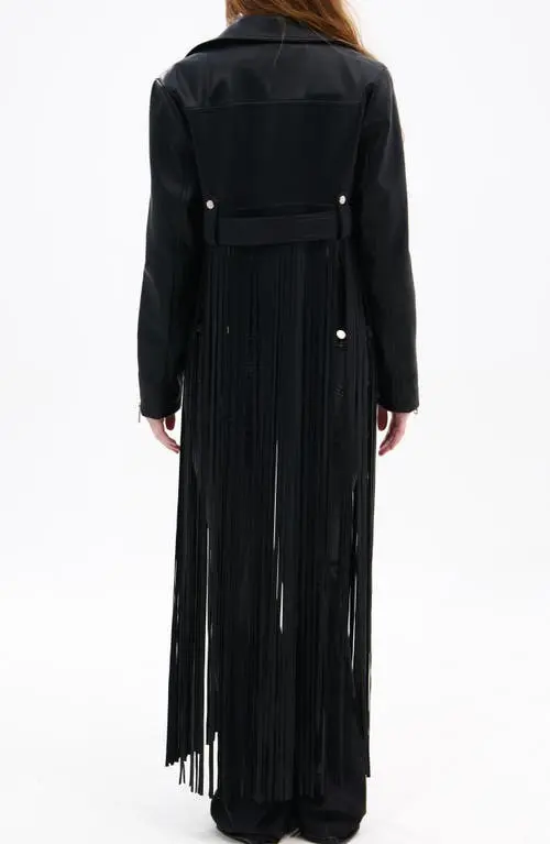 AZALEA WANG Fringe Faux Leather Moto Jacket