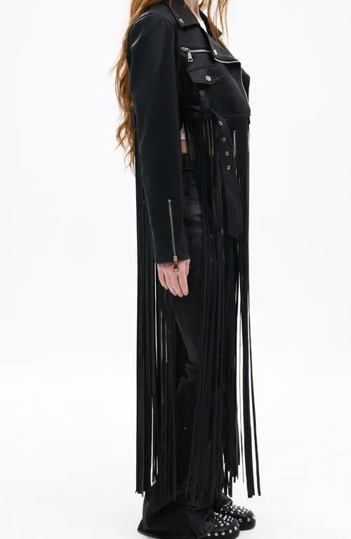 AZALEA WANG Fringe Faux Leather Moto Jacket