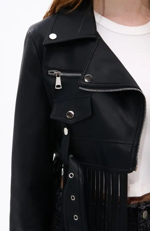 AZALEA WANG Fringe Faux Leather Moto Jacket