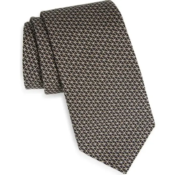 BOSS Angled Check Cotton & Silk Neck Tie - Medium Brown