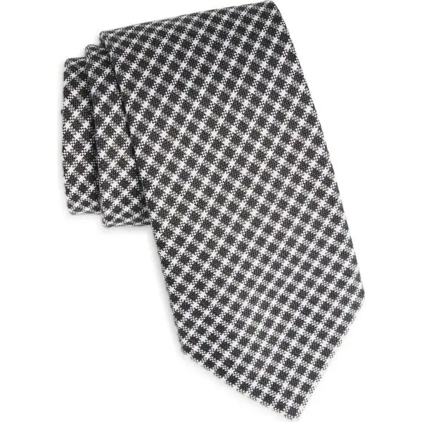 BOSS Angled Check Cotton & Silk Neck Tie - Medium Grey