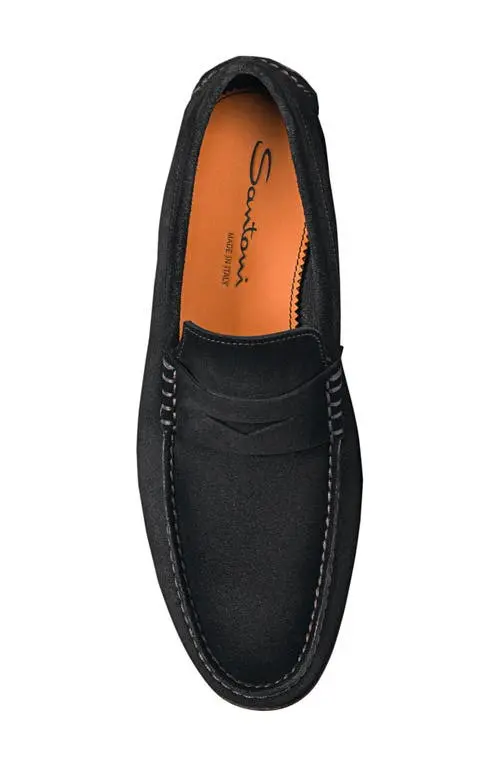 Santoni Suede Penny Loafer - Black