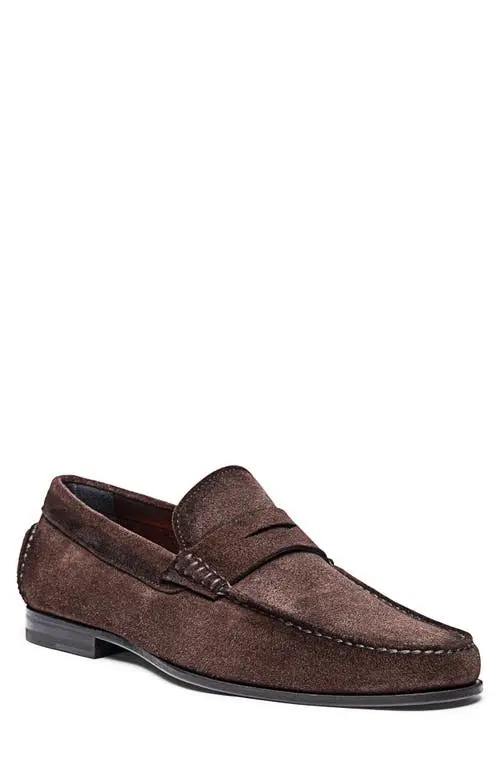Santoni Suede Penny Loafer - Dark Brown