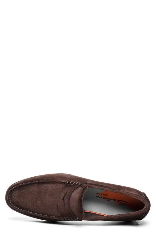 Santoni Suede Penny Loafer - Dark Brown
