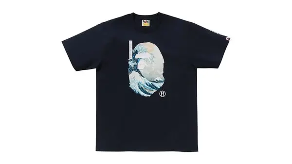 A BATHING APE X Ukiyoe Ape Head I Tee Shirt - Navy Blue