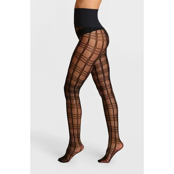 Commando Plaid Fishnet Tights - Black