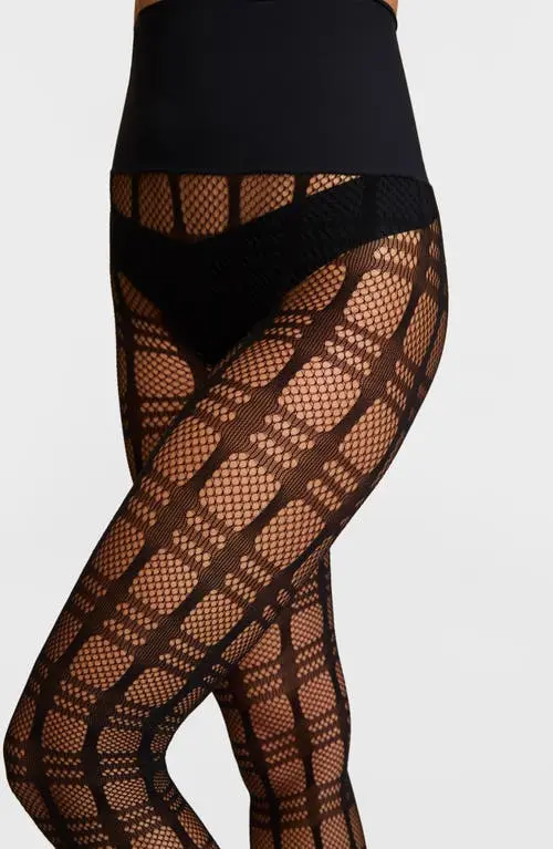 Commando Plaid Fishnet Tights - Black