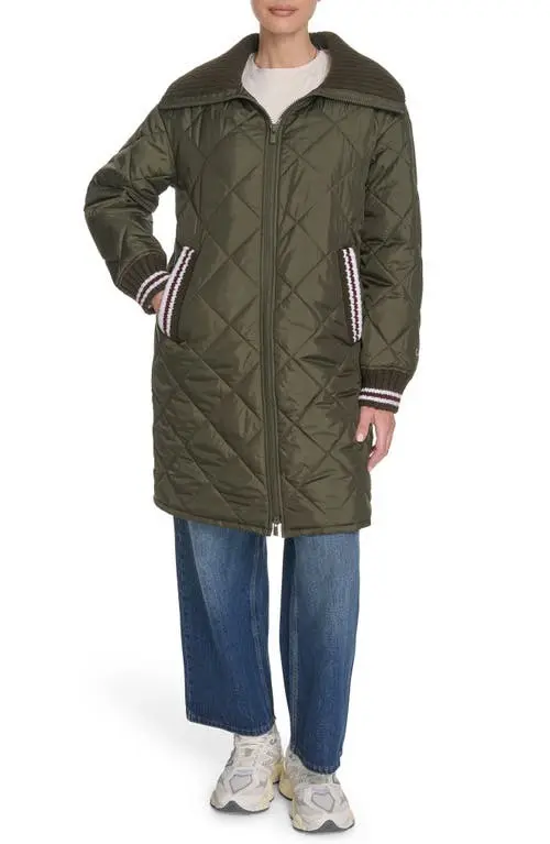 Champion Diamond Quilted Faux Shearling Lined Coat - Olive