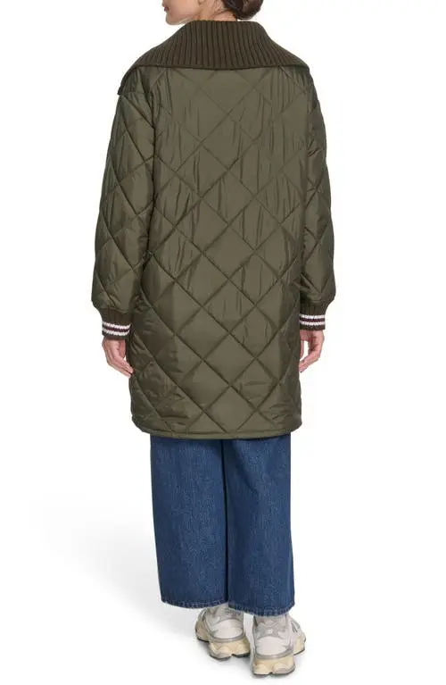 Champion Diamond Quilted Faux Shearling Lined Coat - Olive