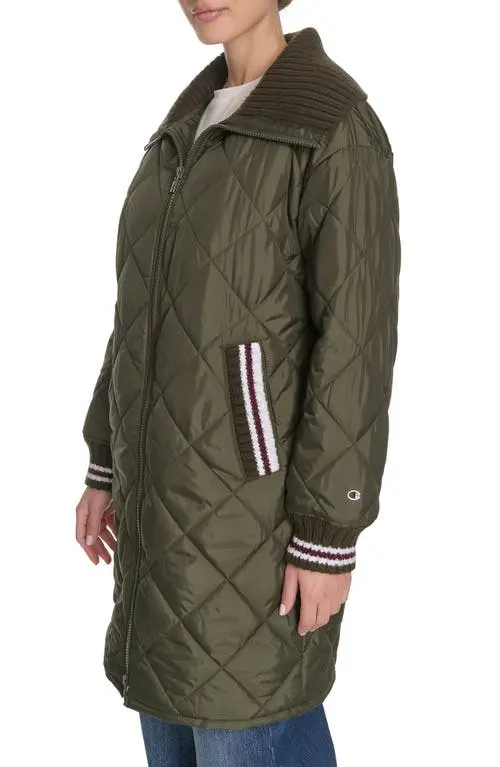 Champion Diamond Quilted Faux Shearling Lined Coat - Olive