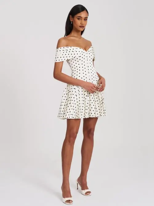 MISS CIRCLE NEW YORK Edeline Polka Dot Off-shoulder Mini Dress - White