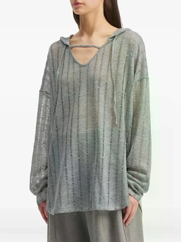 B+AB Hooded Ribbed Knit Top