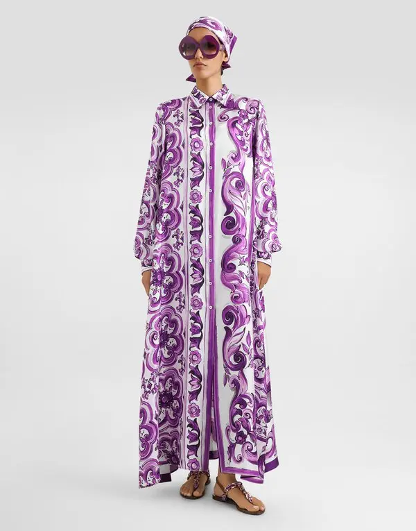 Dolce & Gabbana Majolica-print Long Twill Shirt Dress - Multicolor