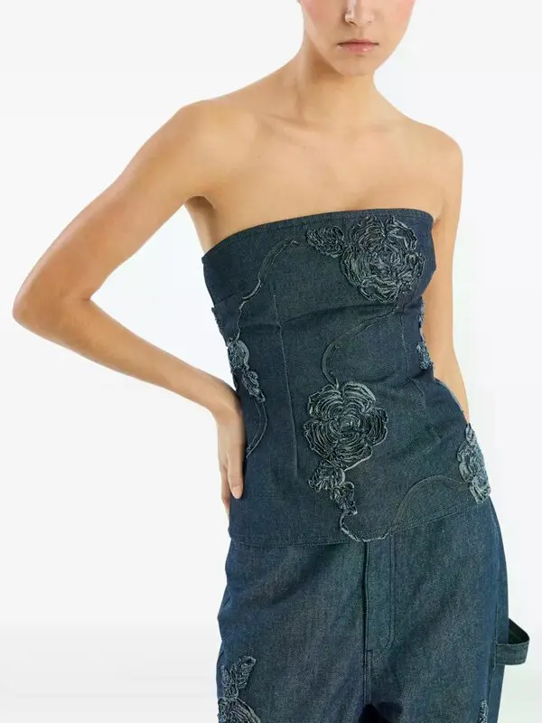 ROTATE BY BIRGER CHRISTENSEN Rose-embellished Strapless Top