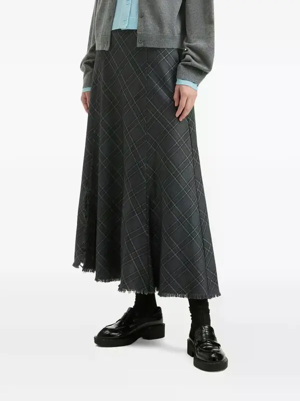 B+AB Asymmetric Frayed-hem Checked Skirt
