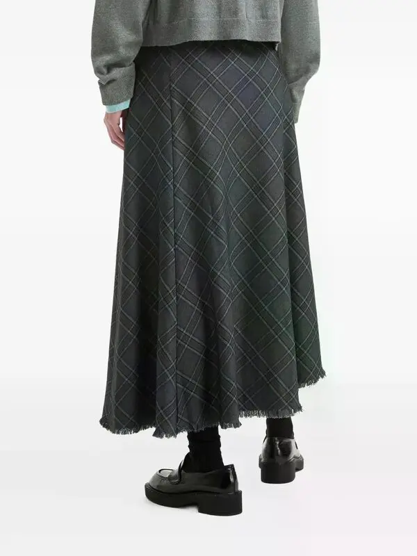 B+AB Asymmetric Frayed-hem Checked Skirt