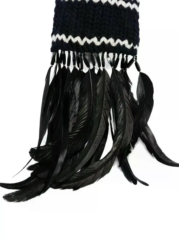 Prada Striped Feather-trimmed Scarf