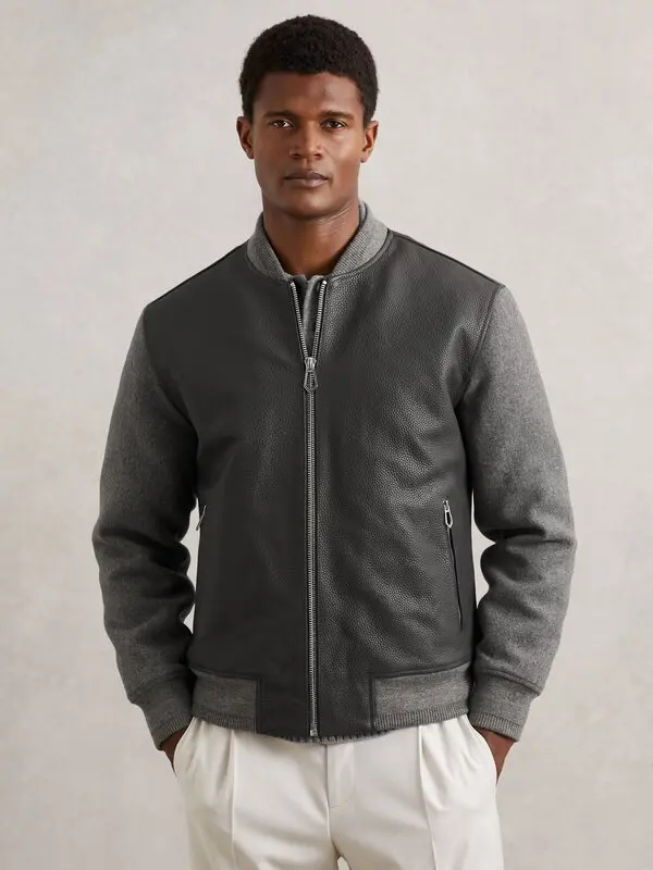 REISS Pearman Contrast-sleeve Bomber Jacket - Grey