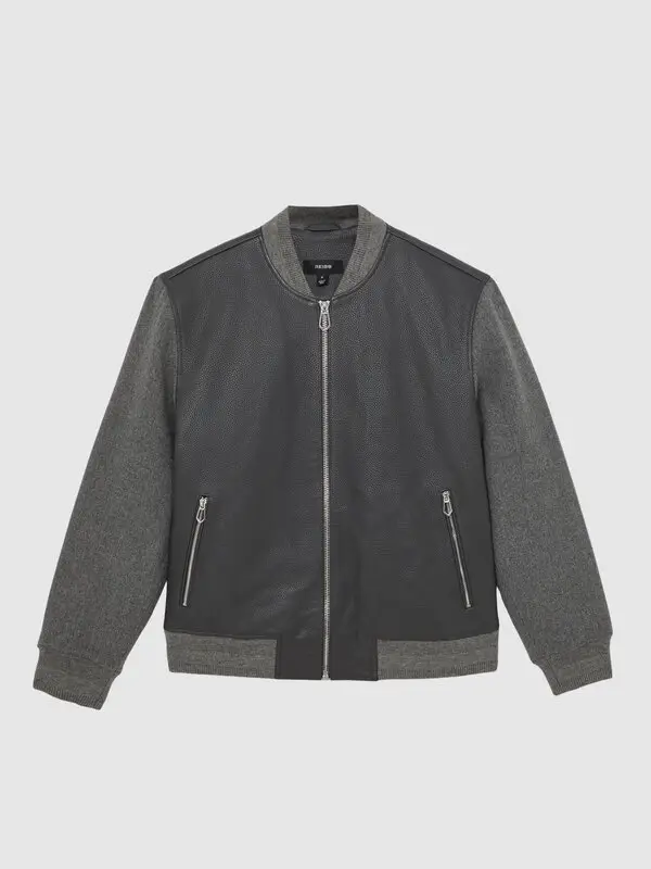 REISS Pearman Contrast-sleeve Bomber Jacket - Grey