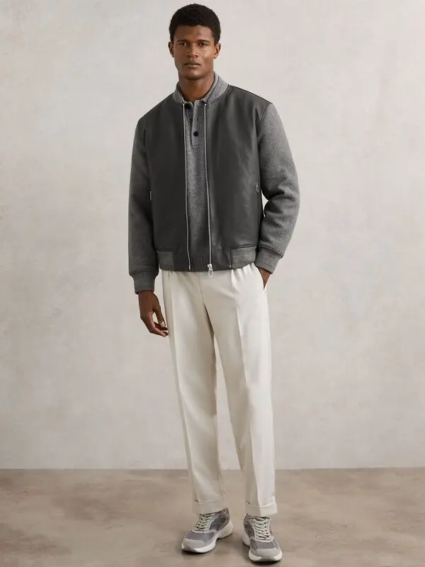 REISS Pearman Contrast-sleeve Bomber Jacket - Grey