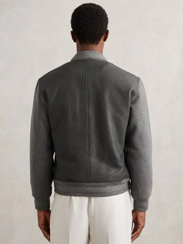 REISS Pearman Contrast-sleeve Bomber Jacket - Grey