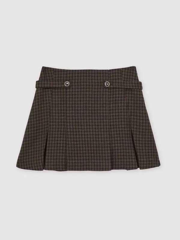 REISS Elle Wool-blend Check Mini Skirt - Black/brown