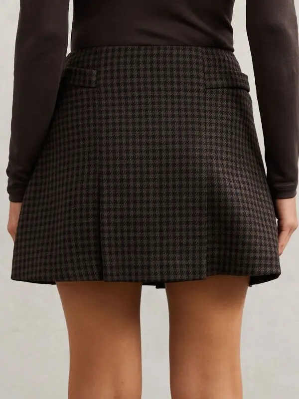 REISS Elle Wool-blend Check Mini Skirt - Black/brown