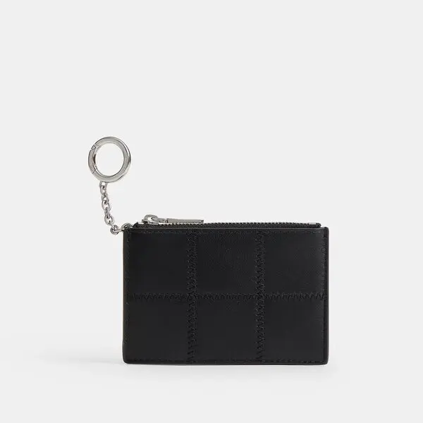 COACHTOPIA Zip Card Case With Key Ring In Upcrafted Leather - Black