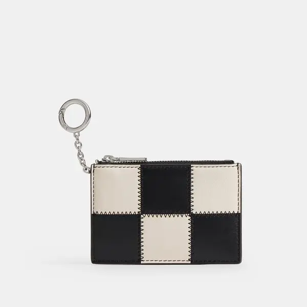 COACHTOPIA Zip Card Case With Key Ring In Upcrafted Leather - Black/chalk