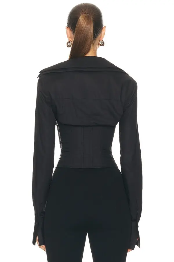LAQUAN SMITH Long Sleeve Collared Corset Top