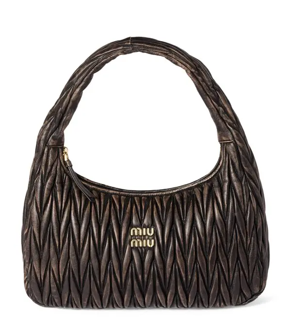 Miu Miu Matelassé Calfskin Wander Shoulder Bag - Brown
