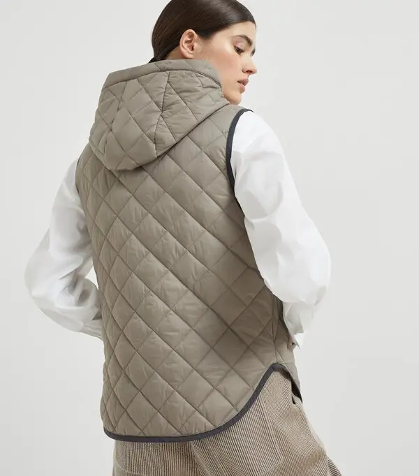 Brunello Cucinelli Quilted Hooded Gilet - Brown