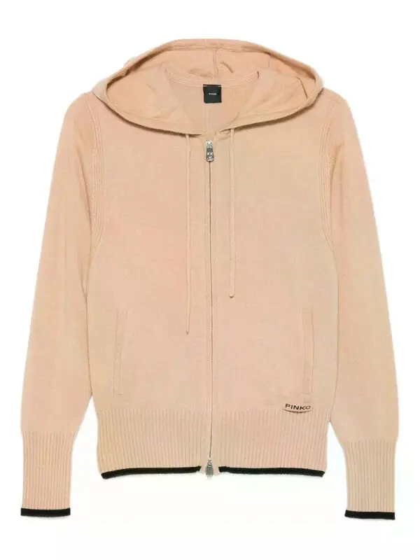 Pinko Zip-up Knitted Hoodie With Ribbed Details