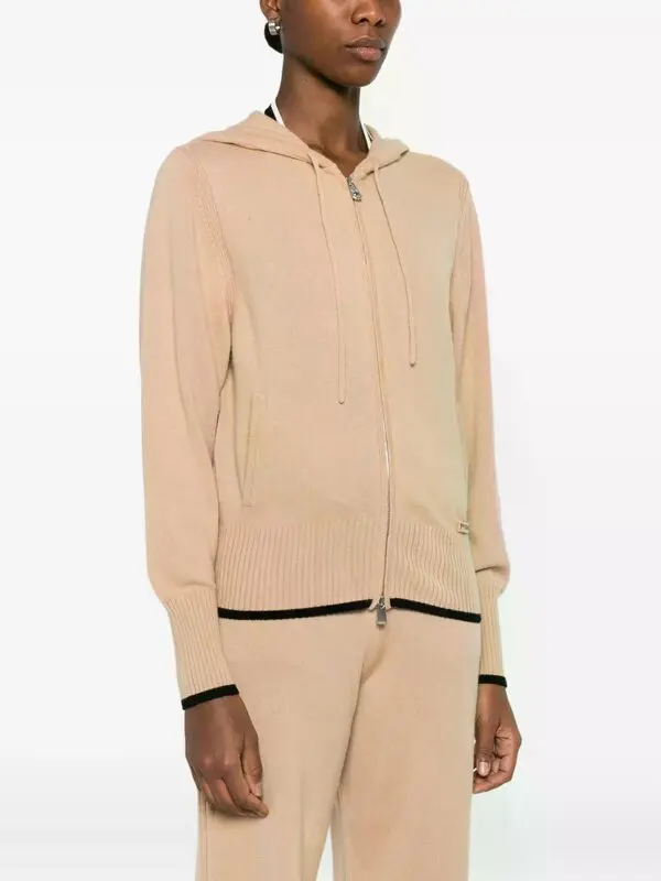 Pinko Zip-up Knitted Hoodie With Ribbed Details