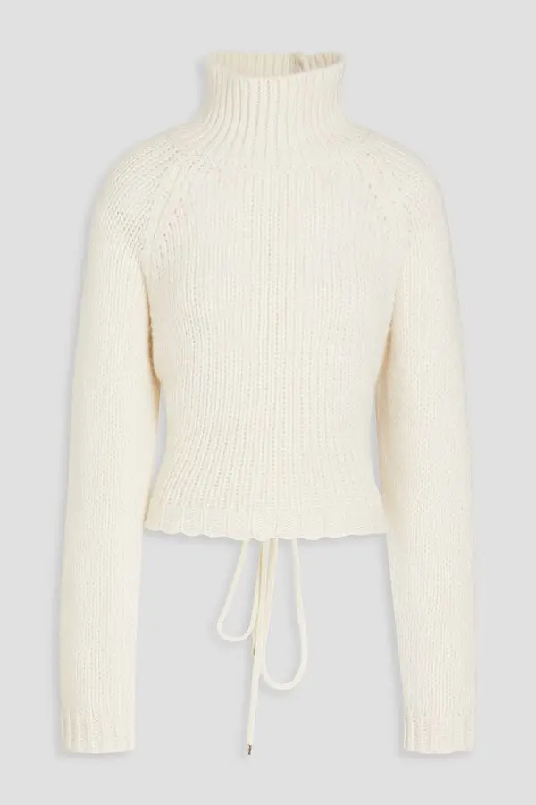 Maje Lace-up Knitted Turtleneck Sweater - Ivory
