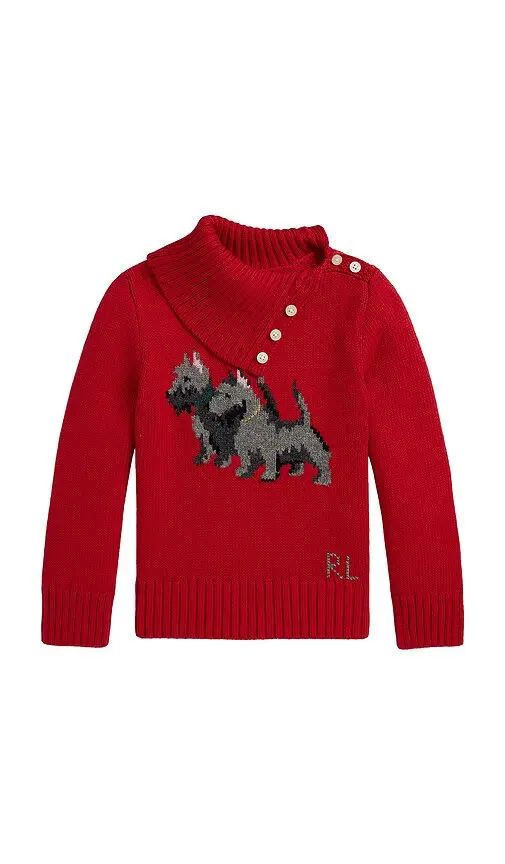 Polo Ralph Lauren Long Sleeve Intarsia Dog Turtleneck Sweater - Red