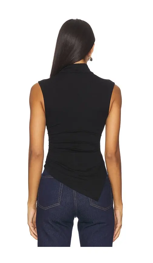 ALL THE WAYS Regina Sleeveless Mock Neck Top With Asymmetrical Hem - Black