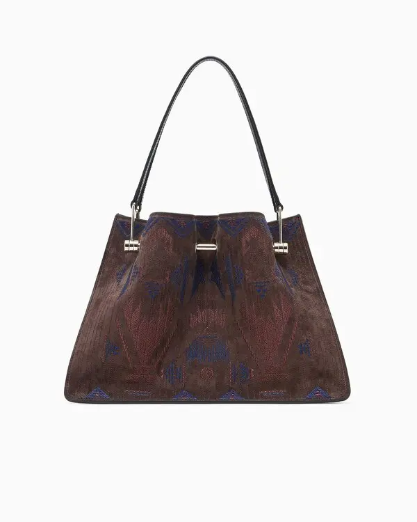 Giorgio Armani Small Embroidered Suede Shopper Bag