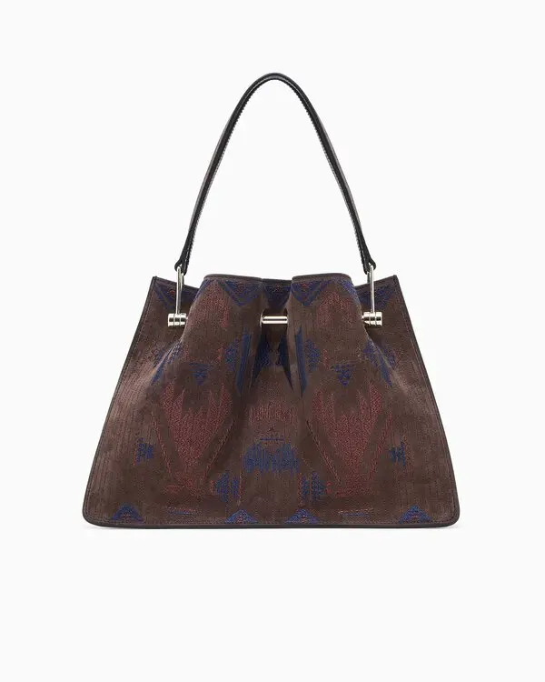 Giorgio Armani Small Embroidered Suede Shopper Bag
