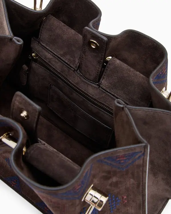 Giorgio Armani Small Embroidered Suede Shopper Bag