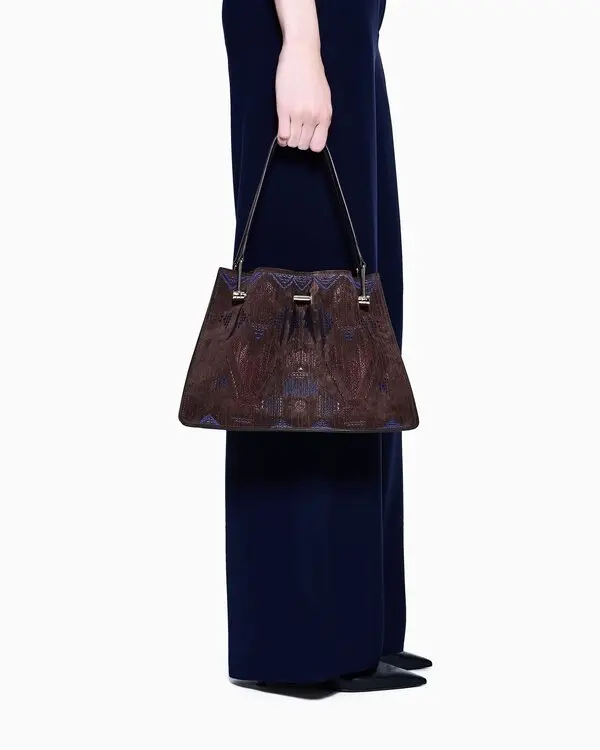 Giorgio Armani Small Embroidered Suede Shopper Bag