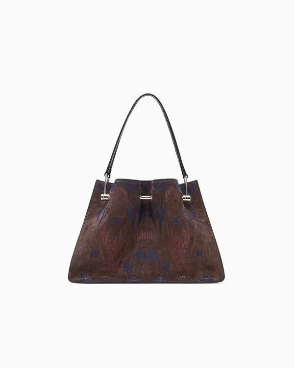 Giorgio Armani Small Embroidered Suede Shopper Bag