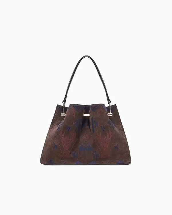 Giorgio Armani Small Embroidered Suede Shopper Bag