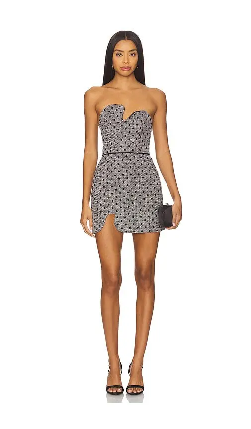 Strapless Mini Puzzle Dress in Black White Tweed | S | Amanda Uprichard