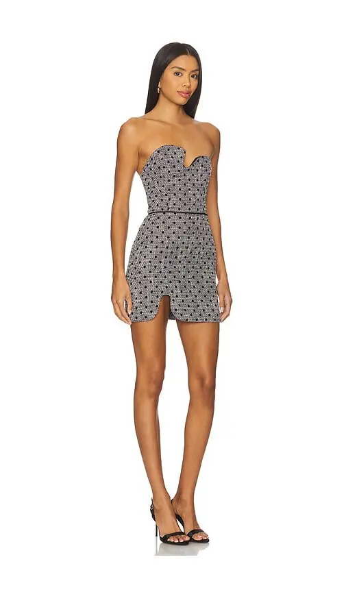Strapless Mini Puzzle Dress in Black White Tweed | S | Amanda Uprichard
