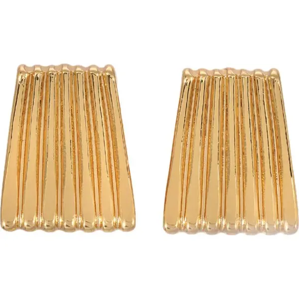 HEAVEN MAYHEM Ribbed Rectangle Earrings - Gold
