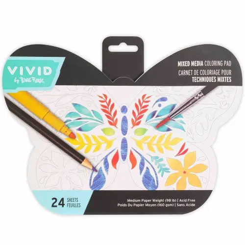 BREA REESE Vivid Mixed Media Coloring Pad, Butterfly - Multicolored