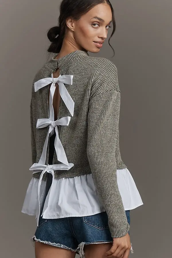 Maeve Long-sleeve Peplum Top With Bow Detail