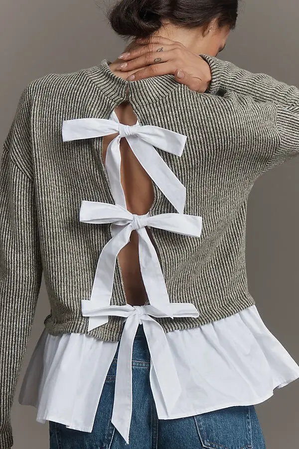 Maeve Long-sleeve Peplum Top With Bow Detail